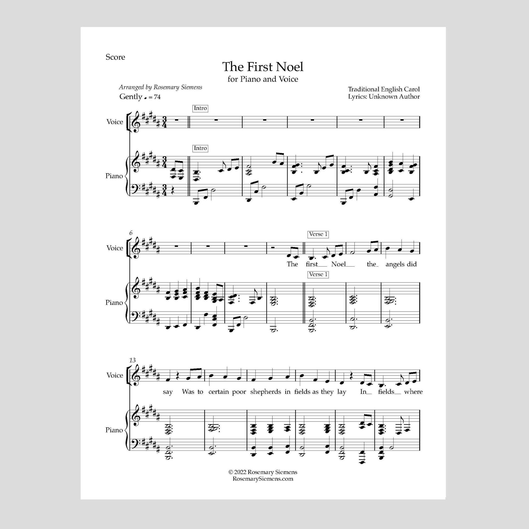 The First Noel – Digital Sheet Music – Rosemary Siemens Official